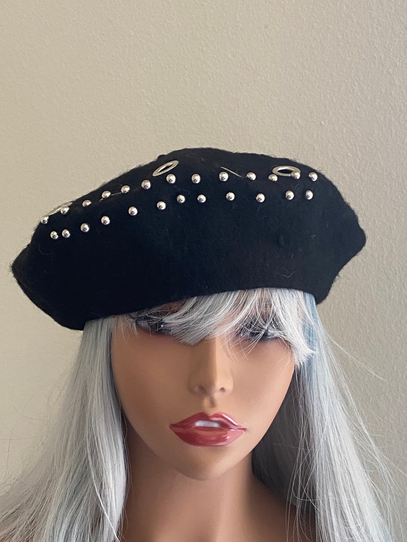 Black Studded Beret, Jeweled Beret, Embellished Hat, Studded Hat ...