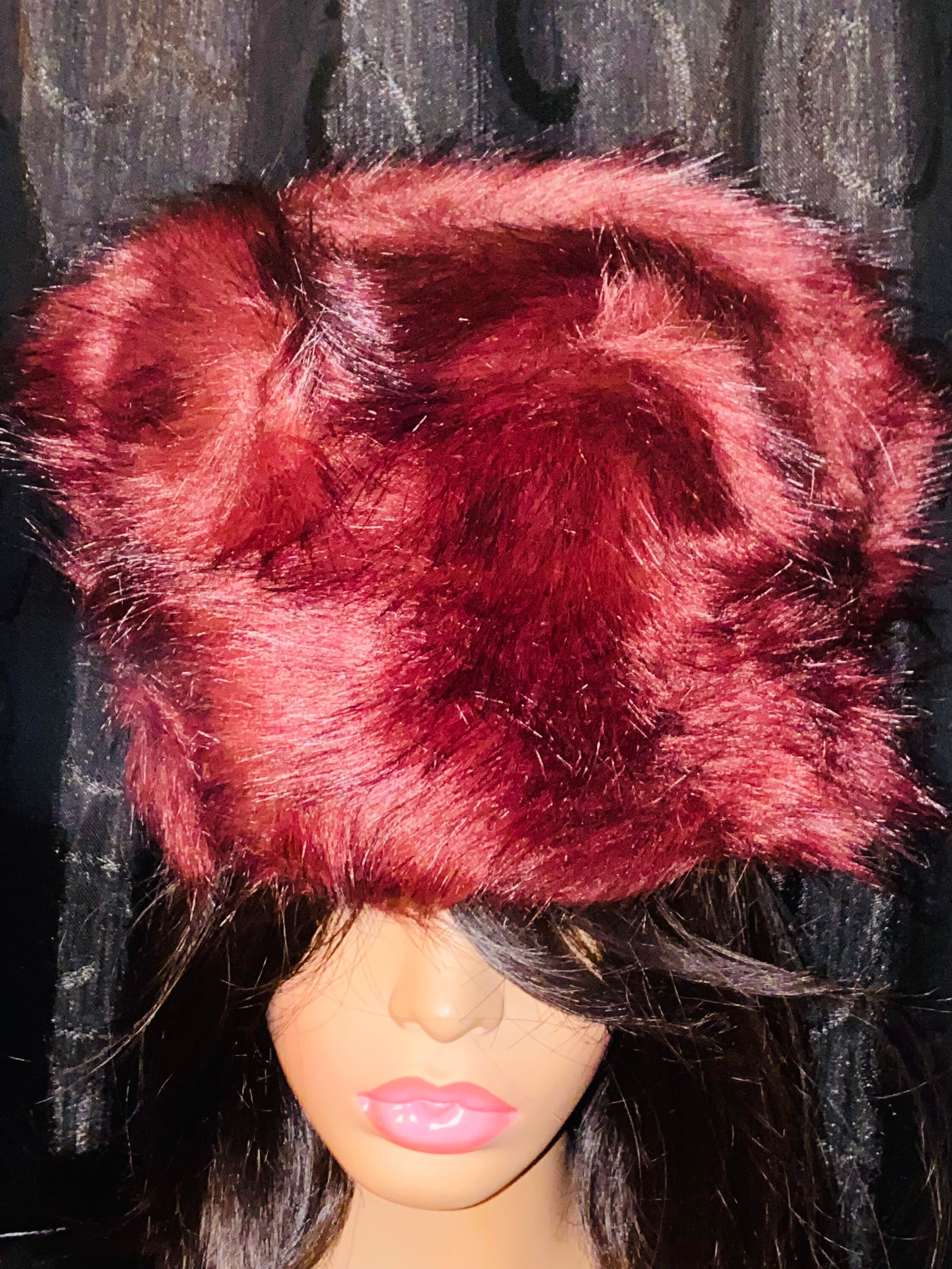 Burgundy Faux Fur Cossack Hat, Furry Russian Hats, Fluffy Fur Hats ...