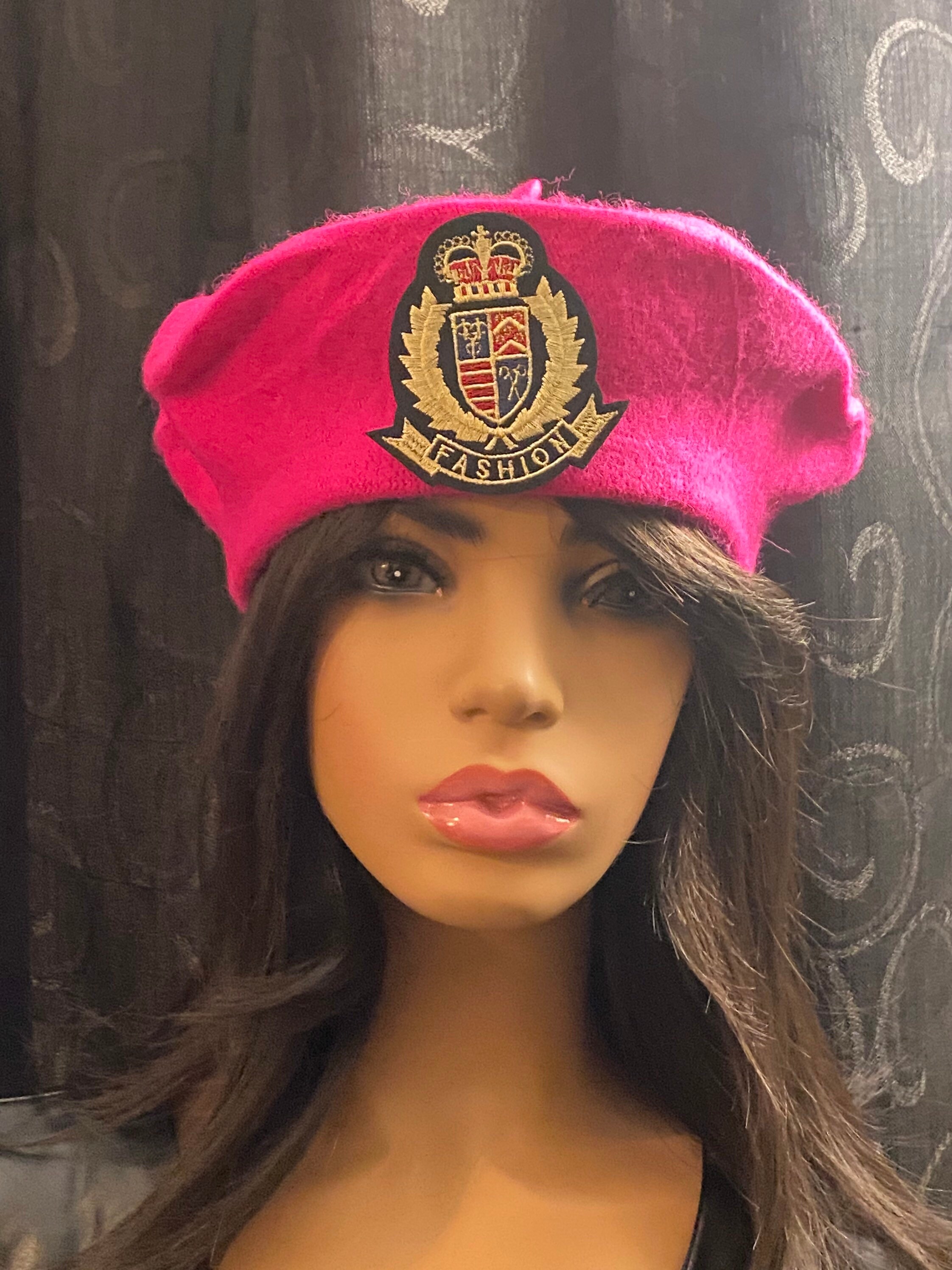 Hot Pink Beret, Fashion Crest Beret, Statement Beret, Message Beret ...