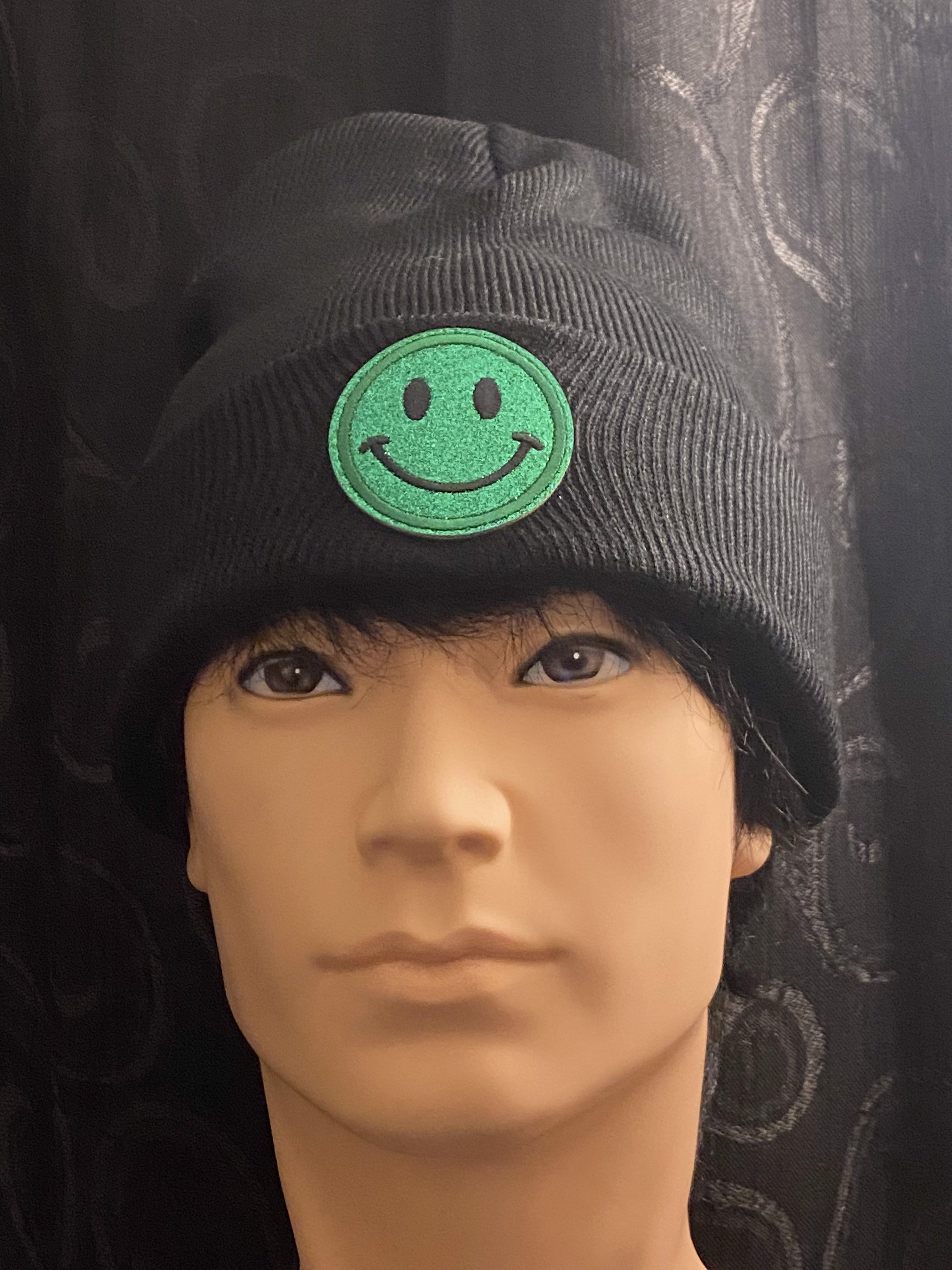 Smiley Face Beanie, Green Smiley Face Beanie, Winter Beanie, Unisex ...