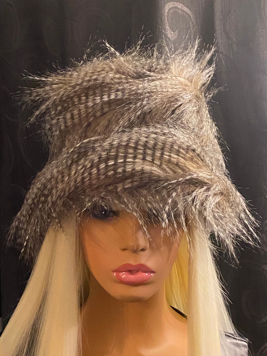 Caramel Faux Feather Bucket Hat, Peacock Faux Feather Hat, Feathery Hat ...
