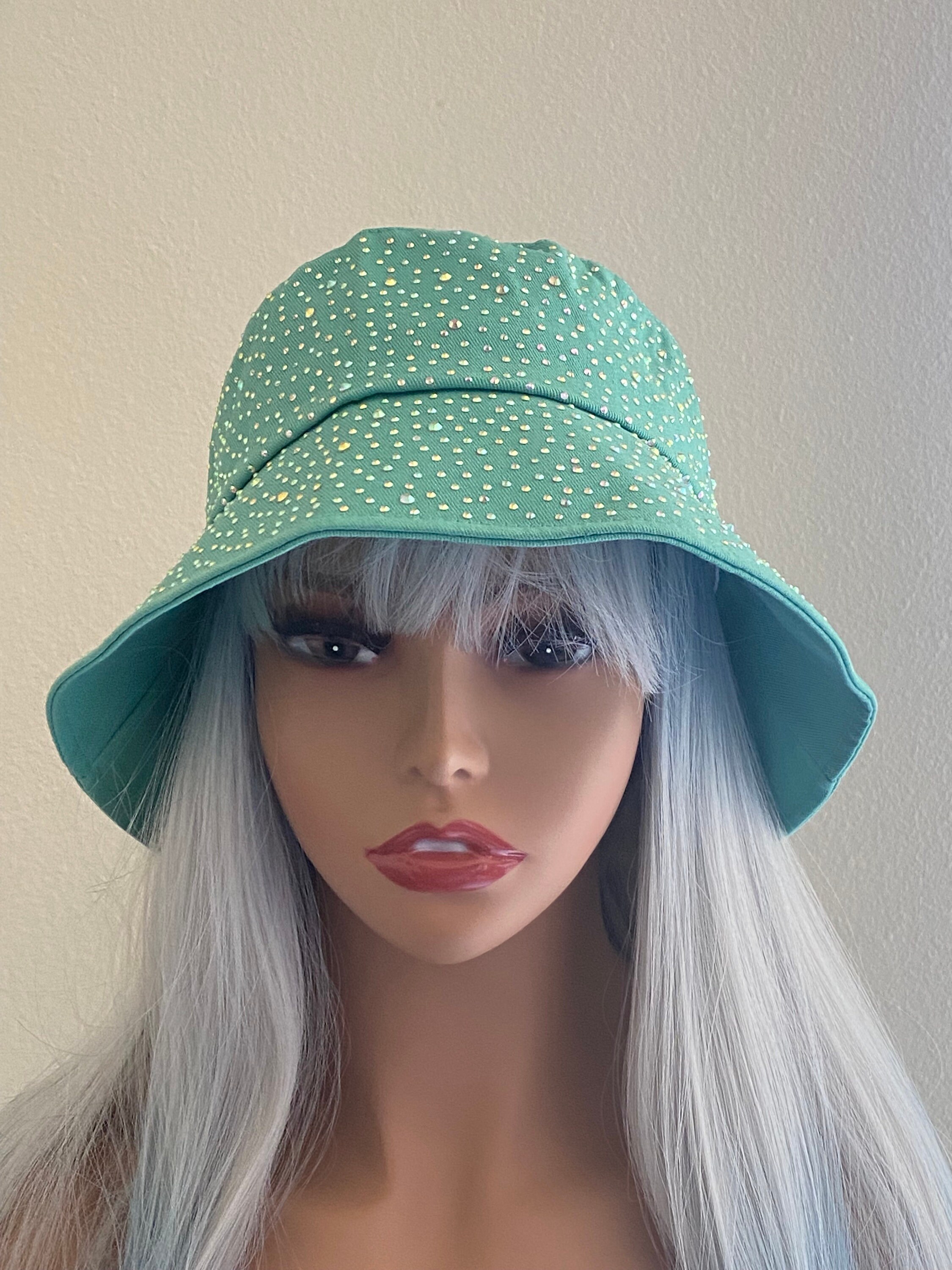BLING Bling Bucket Hat, Embellished Hat, Green Rhinestone Hat, Bling ...