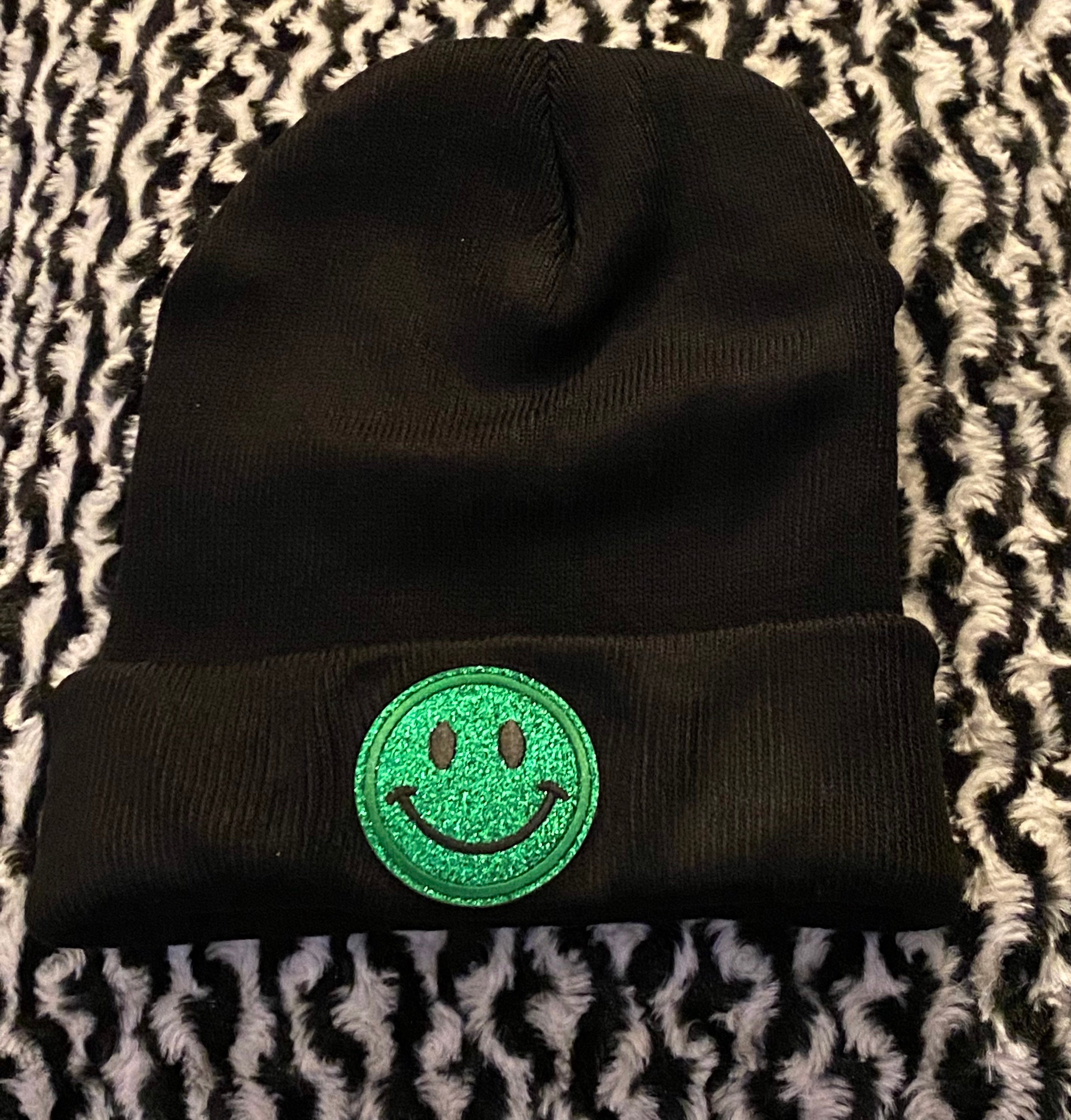 Smiley Face Beanie, Green Smiley Face Beanie, Winter Beanie, Unisex ...