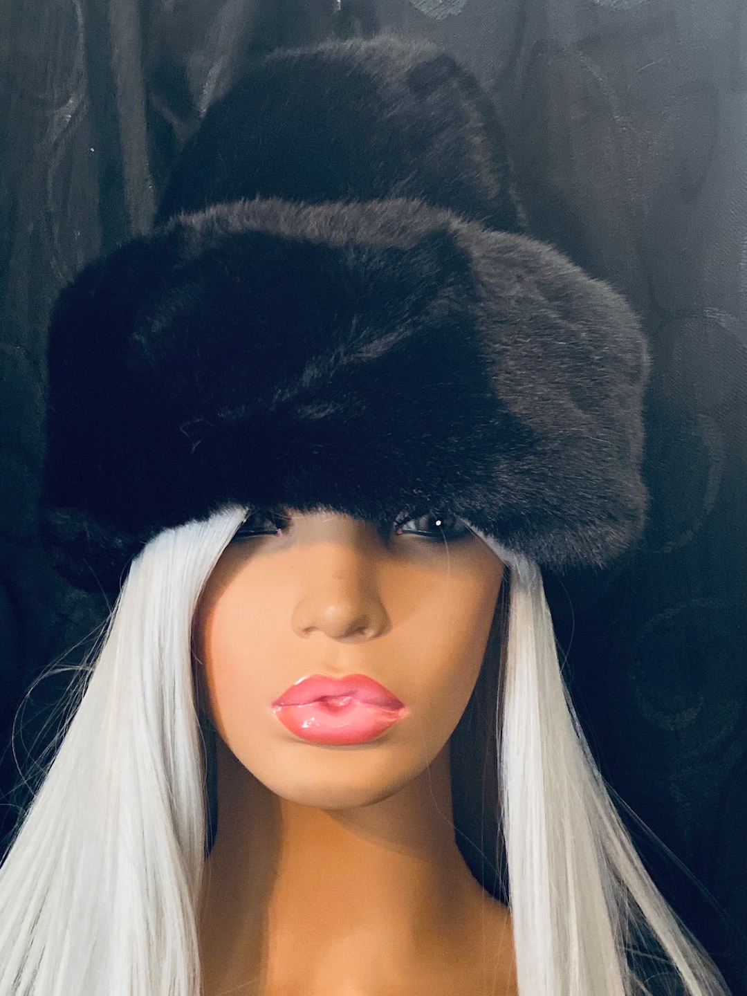 Black Faux Fur Cuffed Hat, Furry Hat, Black Faux Fur Hat, Plush Fur Hat ...