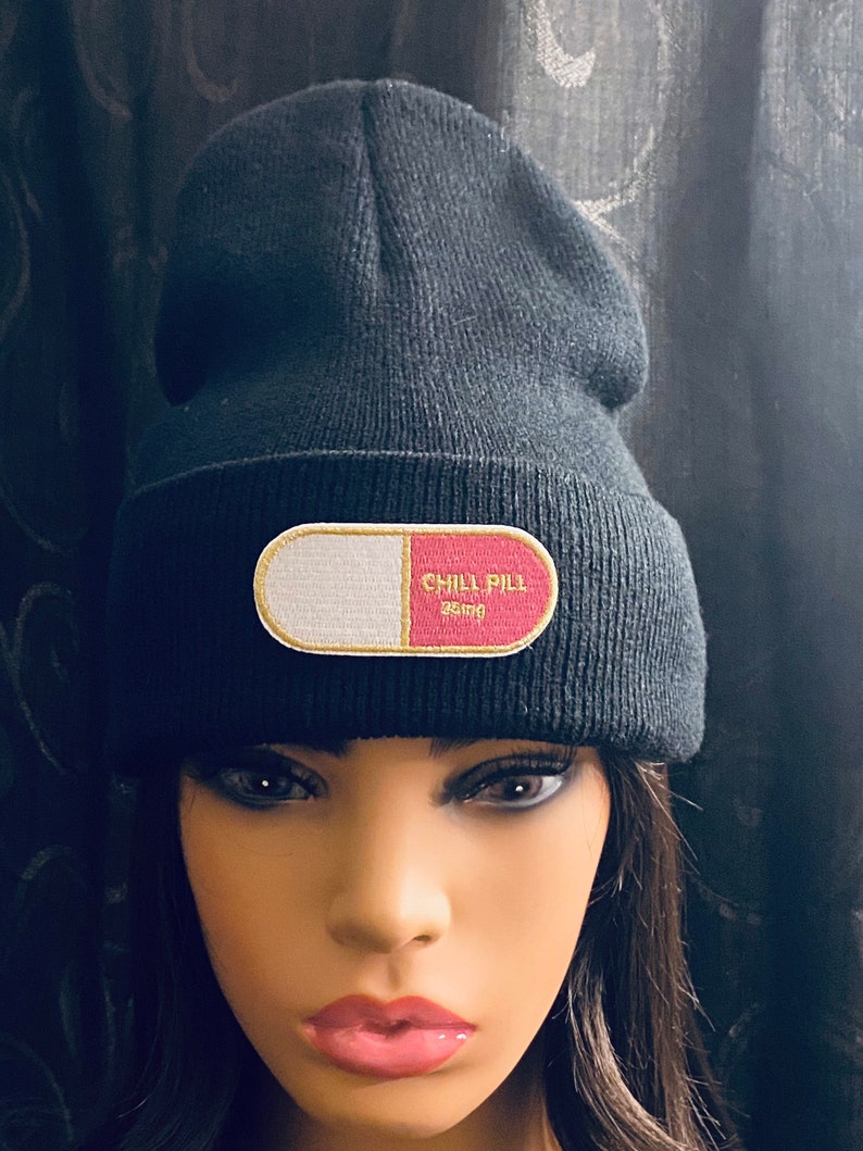 Statement Beanie, Chill Pill Beanie, Message Cuffed Cap, Positive ...