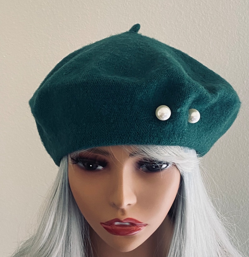 Green Beret Pearl Beret Hat Green Wool Beret Warm Hats - Etsy