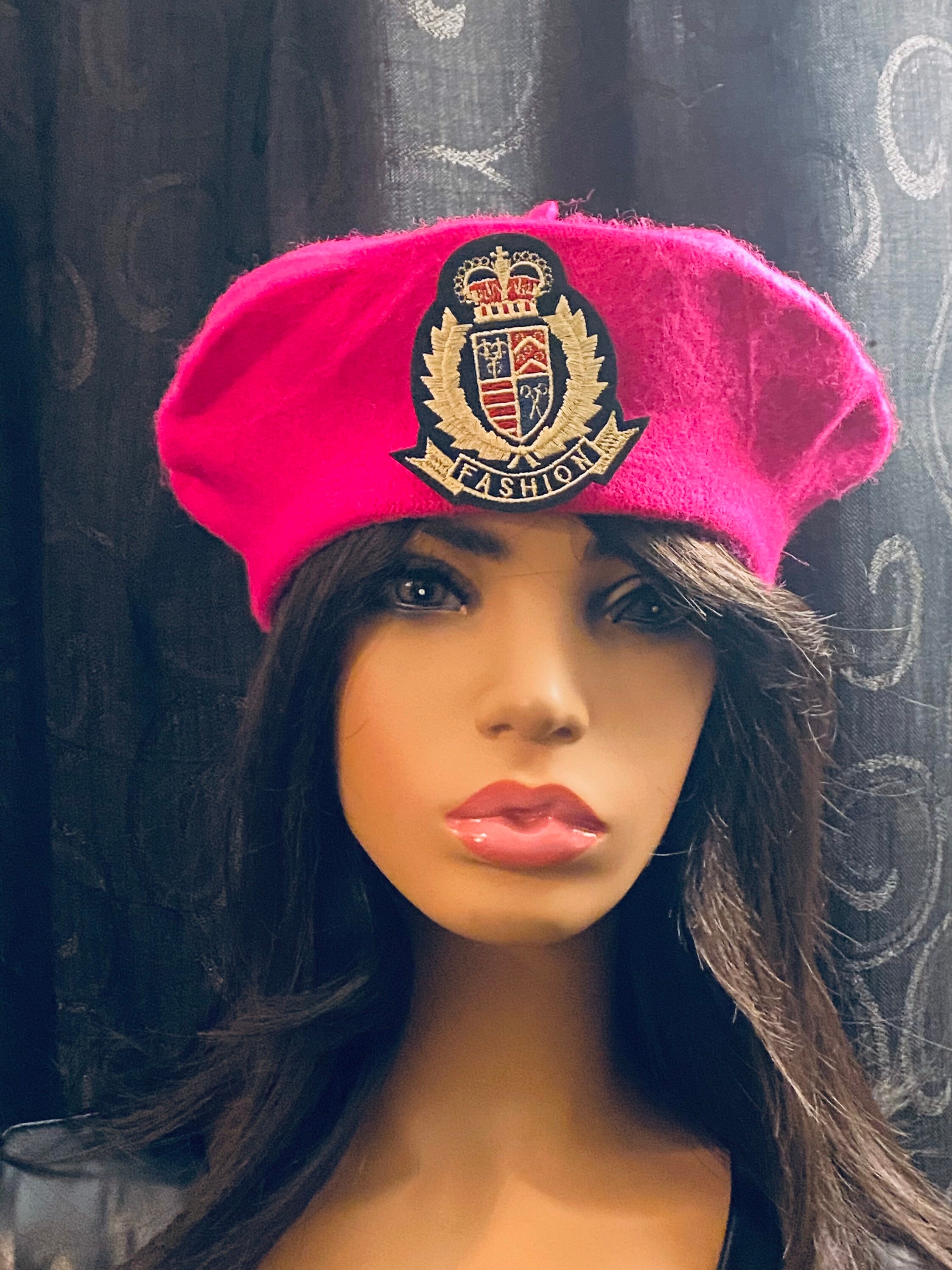 Hot Pink Beret, Fashion Crest Beret, Statement Beret, Message Beret ...