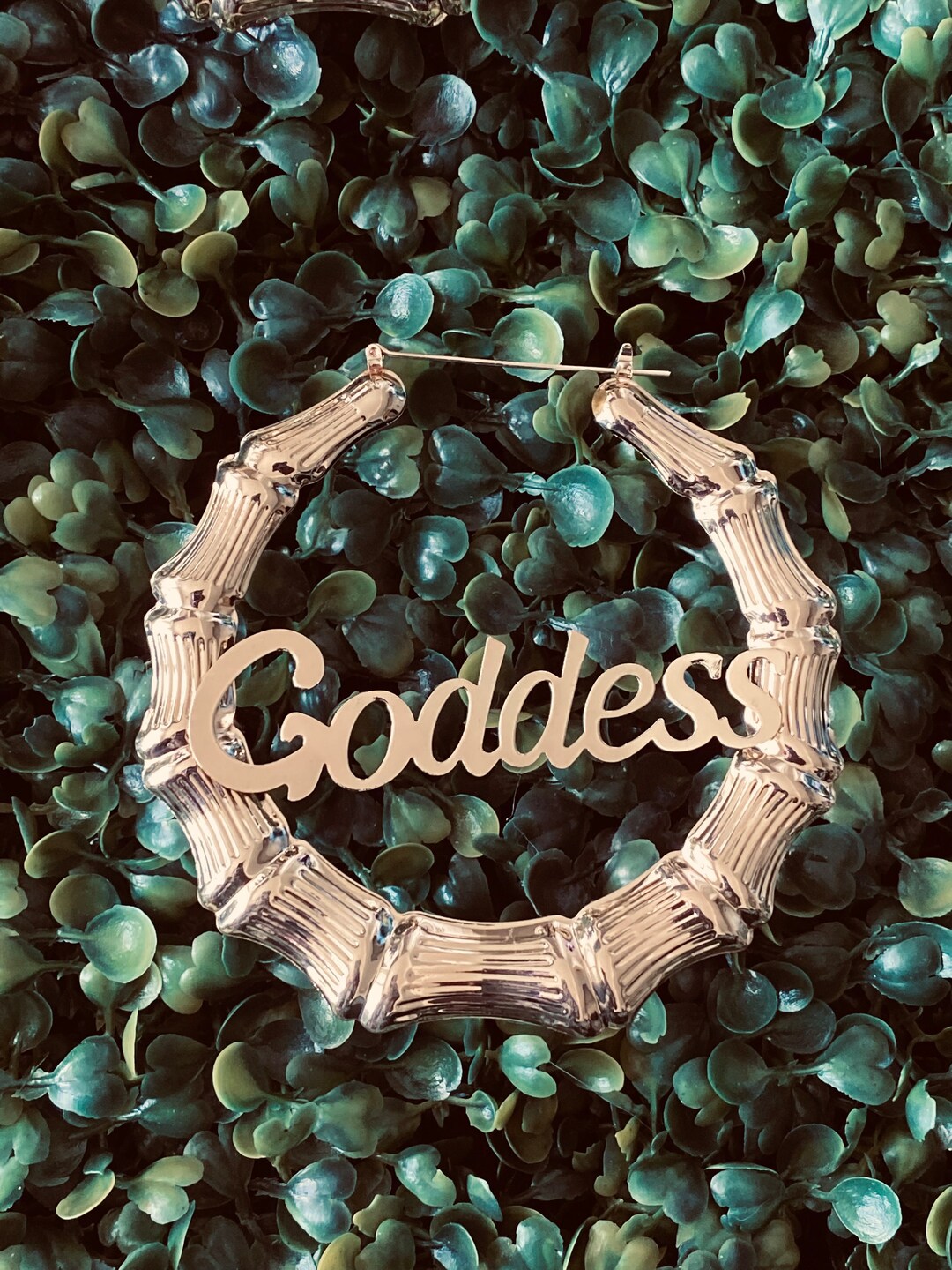 Gold Bamboo Hoop Earrings, Goddess Bamboo Earrings, Goddess Word ...