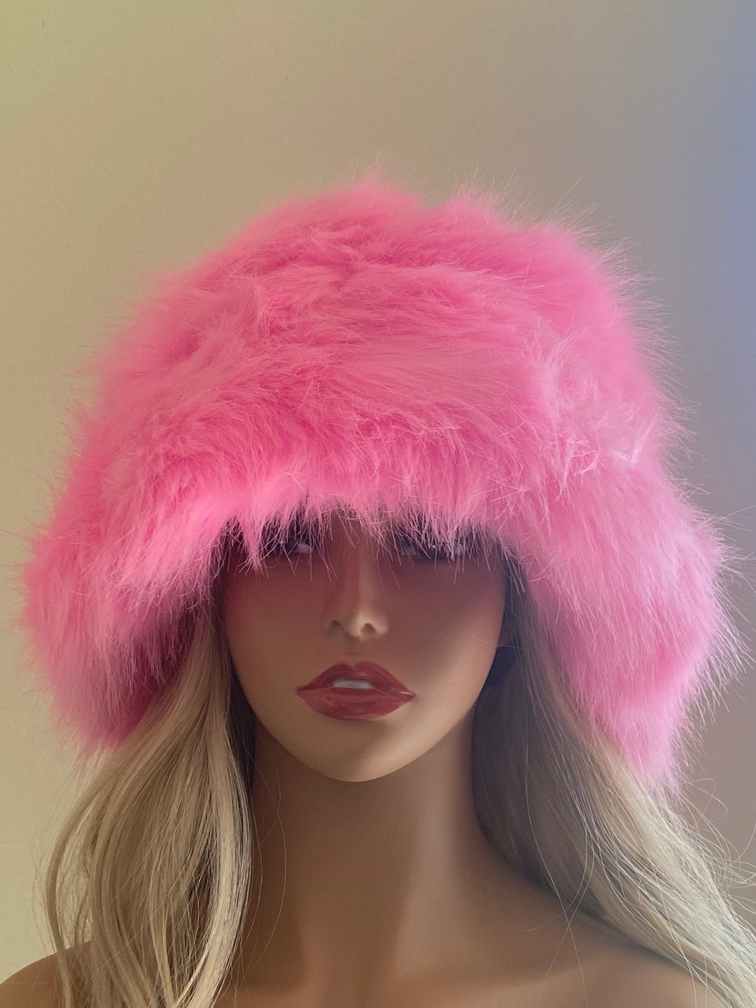 Pink Faux Fur Bucket Hat, Pink Shaggy Fur Bucket Hat, Pink Fur Bucket ...