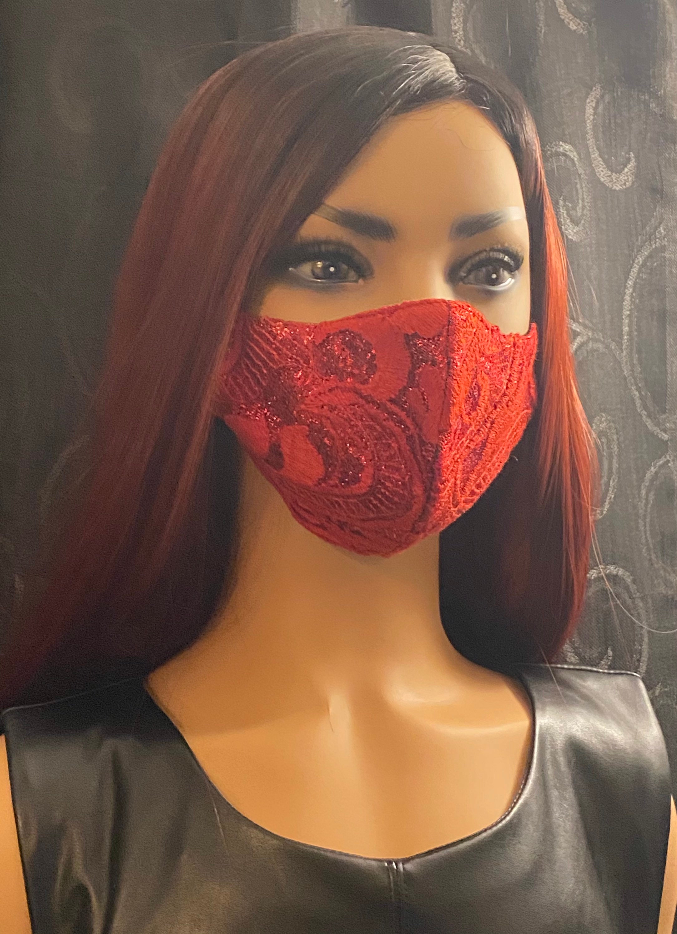 Red Lace Face Mask Red Lace Face Covering Sparkly Lace Face - Etsy