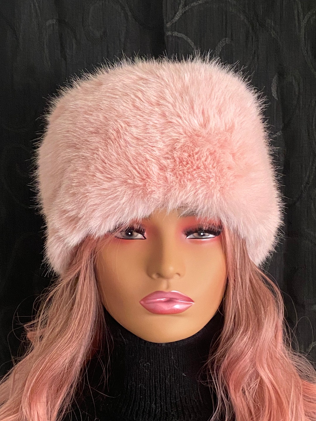 Pink Faux Fur Cossack Hat, Pink Furry Russian Hats, Pink Fluffy Fur ...