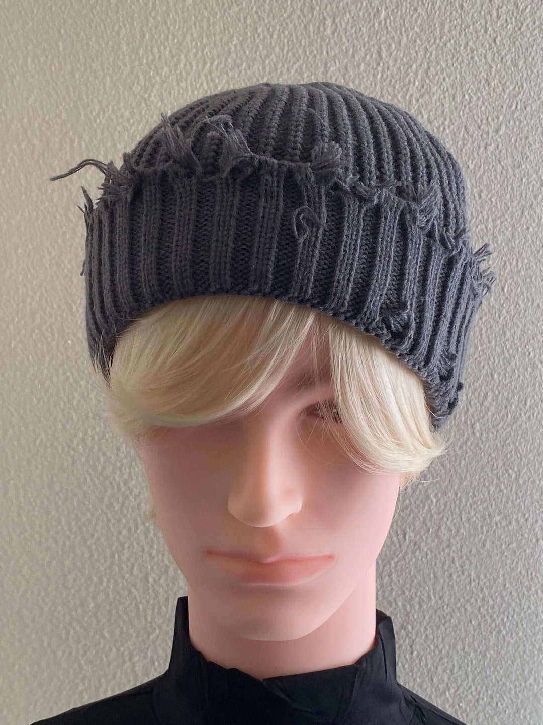 Frayed Distress Beanie, Grey Knit Beanie, Ripped Beanie, Stylish Warm ...