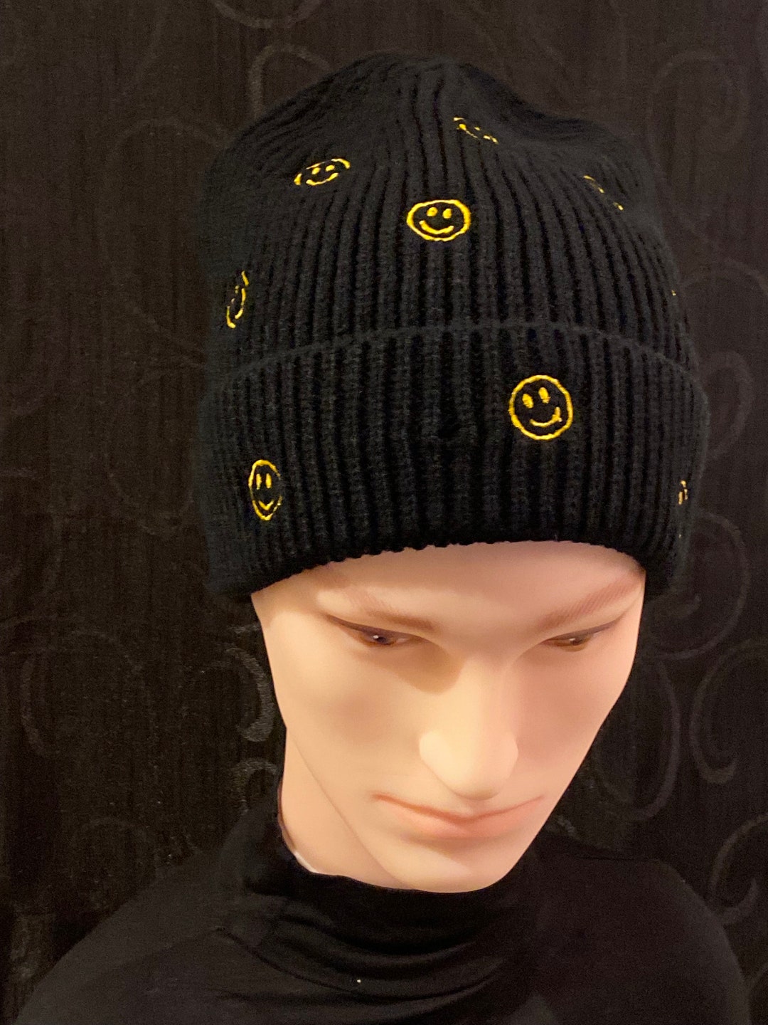 Smiley Face Beanie, Yellow Smiley Face Beanie, Fashion Beanie, Unisex ...