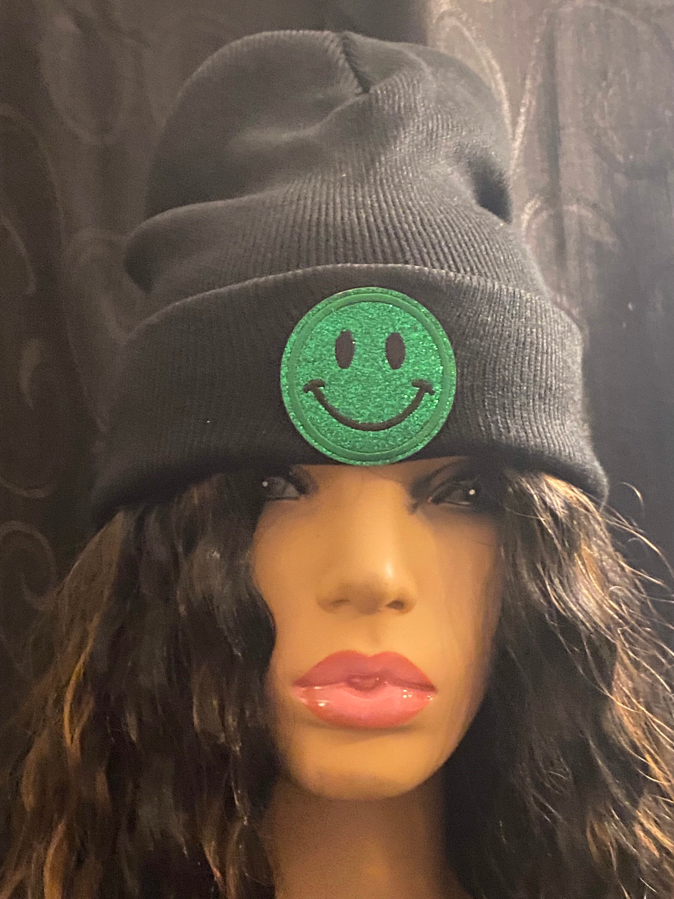 Smiley Face Beanie, Green Smiley Face Beanie, Winter Beanie, Unisex ...