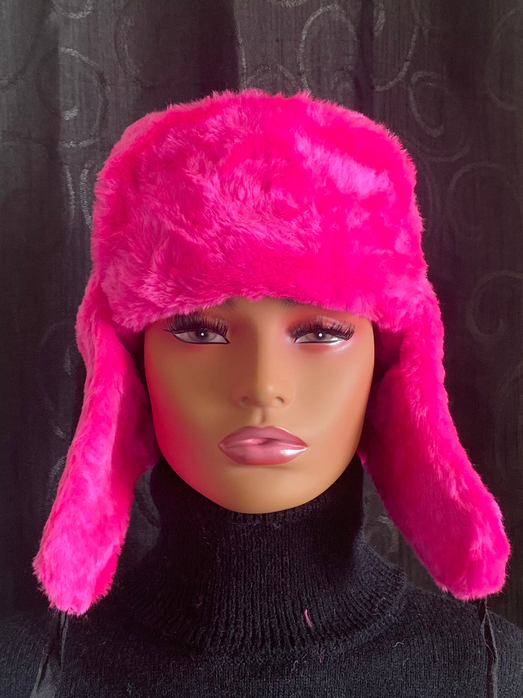 Hot Pink Faux Fur Plush Bomber Hat/ Trapper Hat/ Aviator Hat / - Etsy