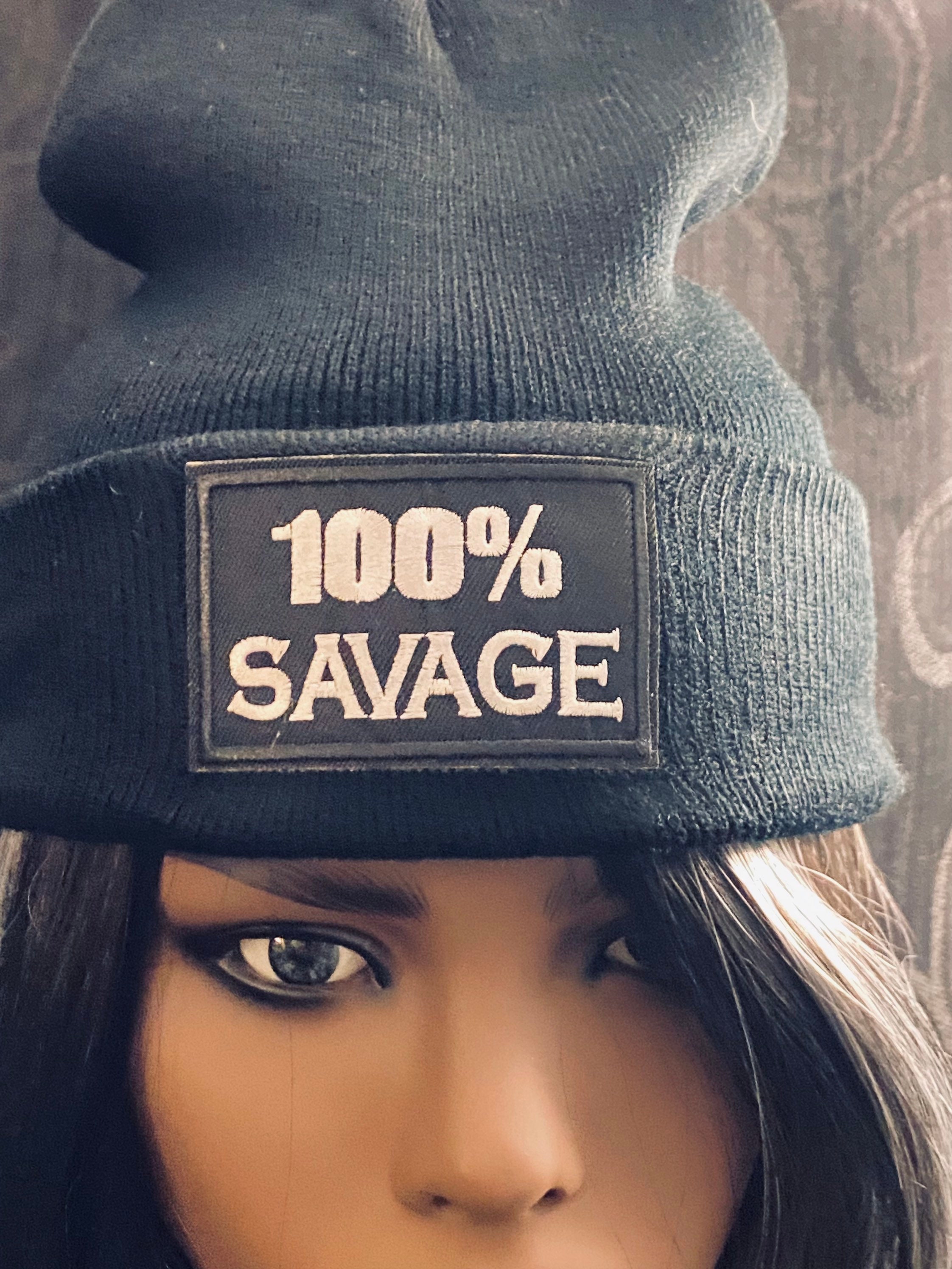 100% Savage Beanie, Statement Beanie, Message Cuffed Cap, Unisex Beanie ...