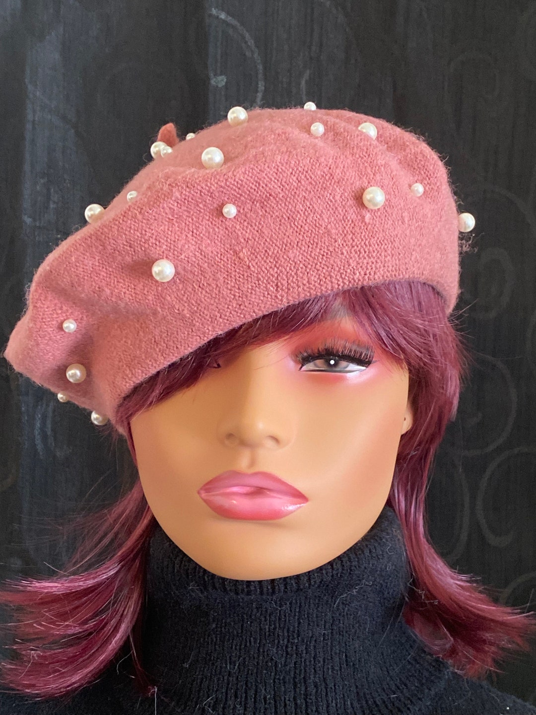 Pink Beret With Pearls, Pink Pearls Beret Hat, Pearl Embellished Hat ...