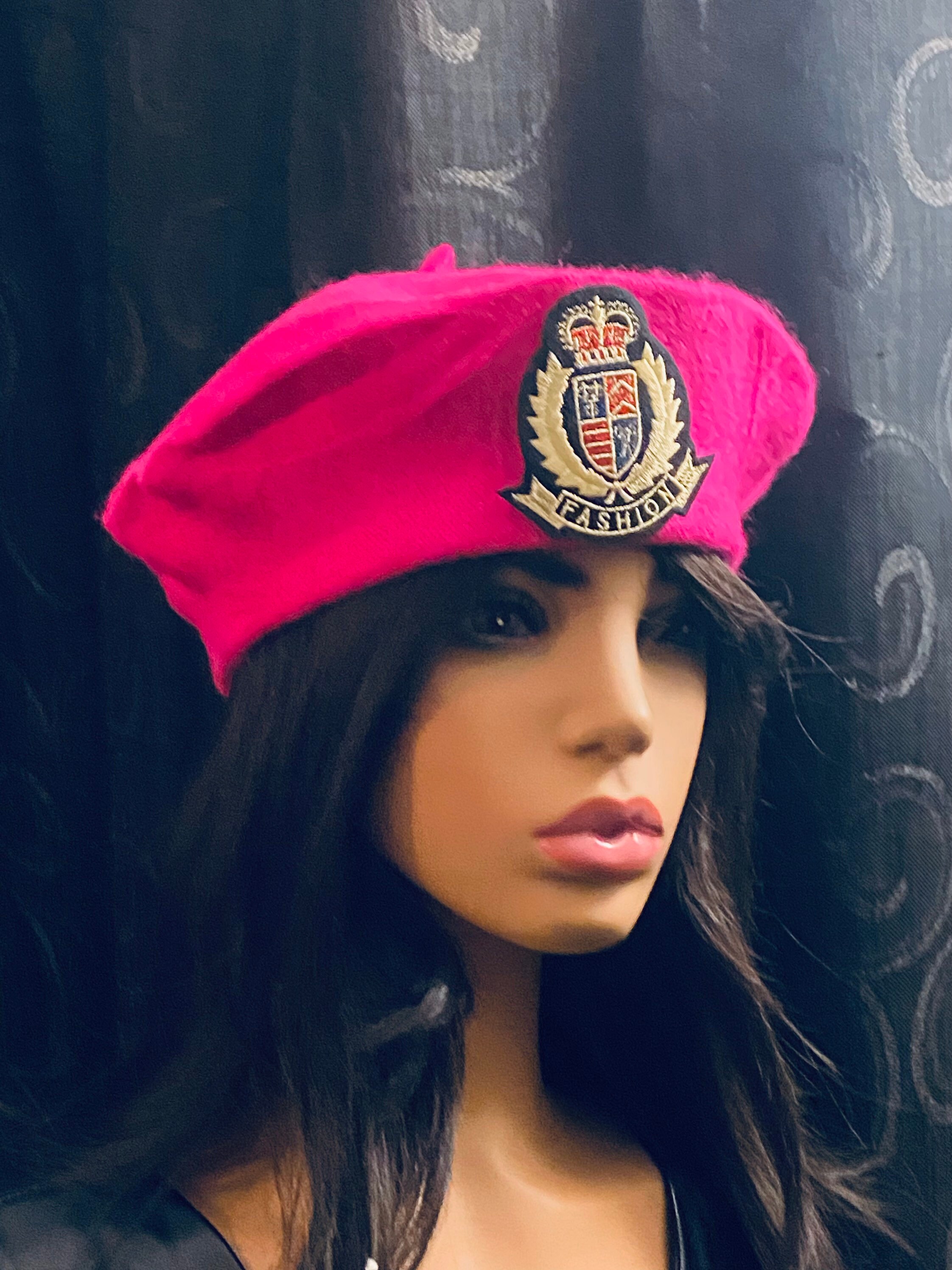 Hot Pink Beret, Fashion Crest Beret, Statement Beret, Message Beret ...
