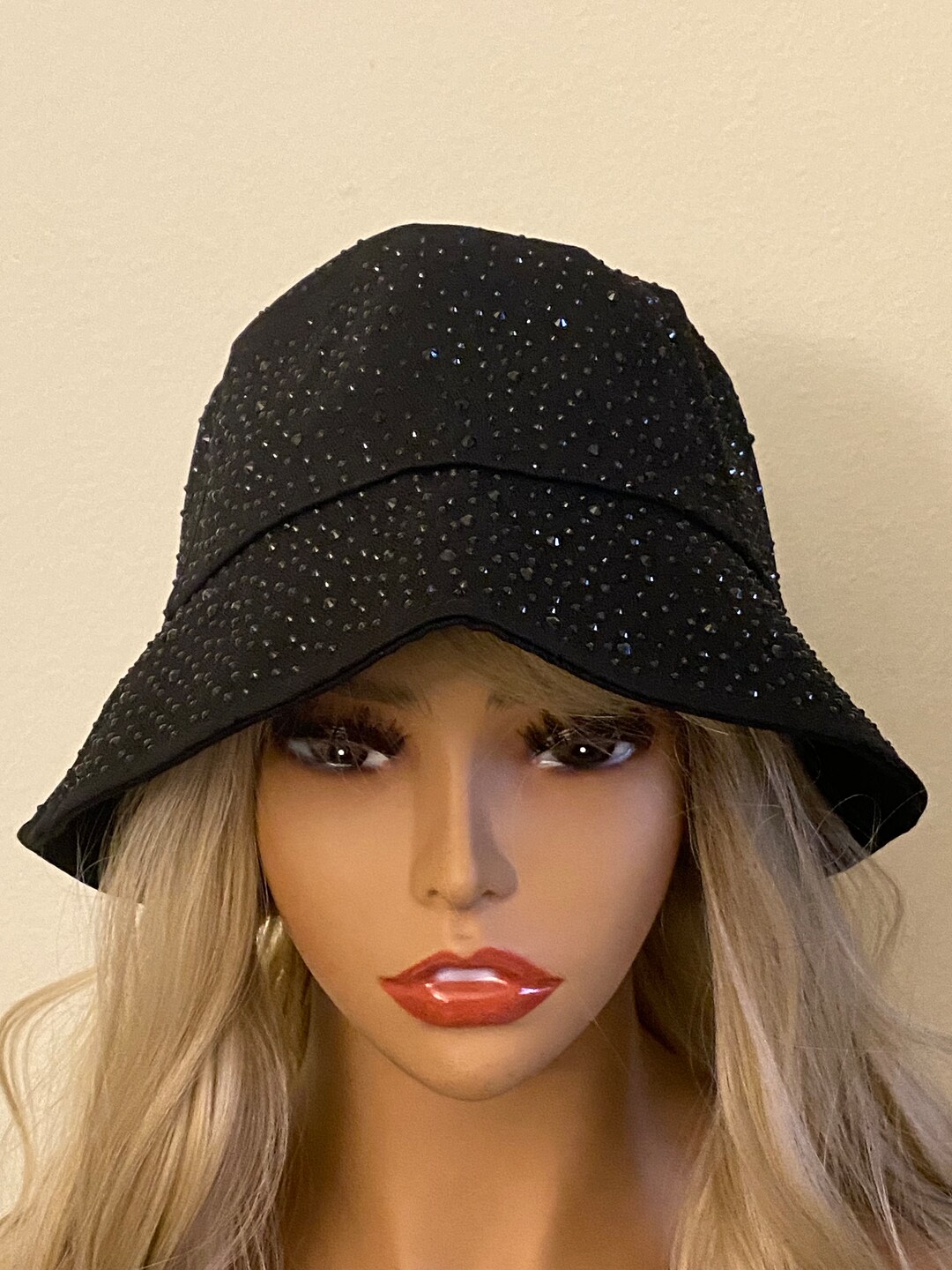 BLING Bling Bucket Hat, Embellished Hat, Black Rhinestone Hat, Bling ...