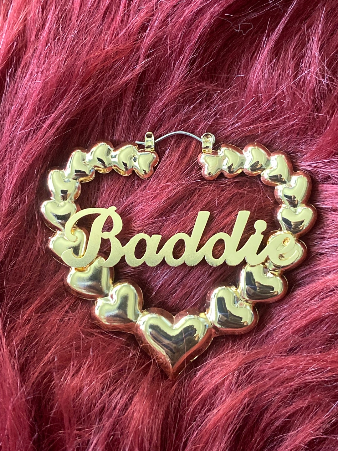 Gold Bamboo Earrings, Baddie Bamboo Earrings, Baddie Word Engraved ...