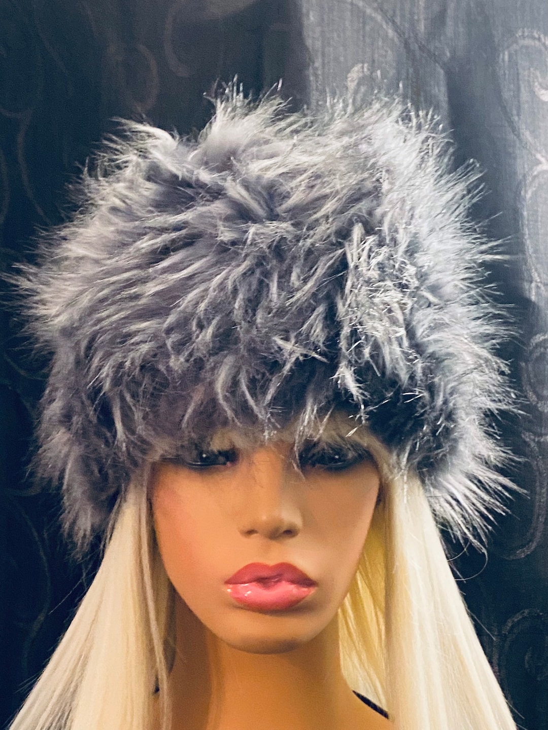 Black White Faux Fur Cossack Hat, Furry Russian Hats, Fluffy Fur Hats ...