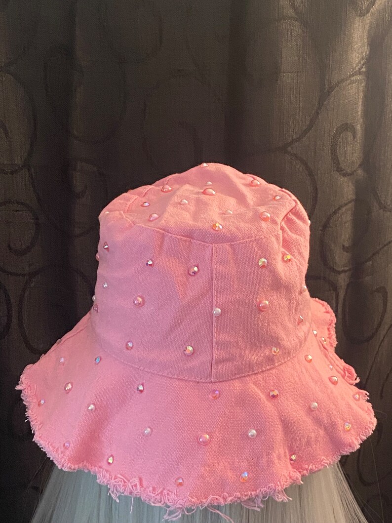 BLING Bucket Hat, Pink Pearl and Rhinestone Hat, Embellished Hat, Pink ...