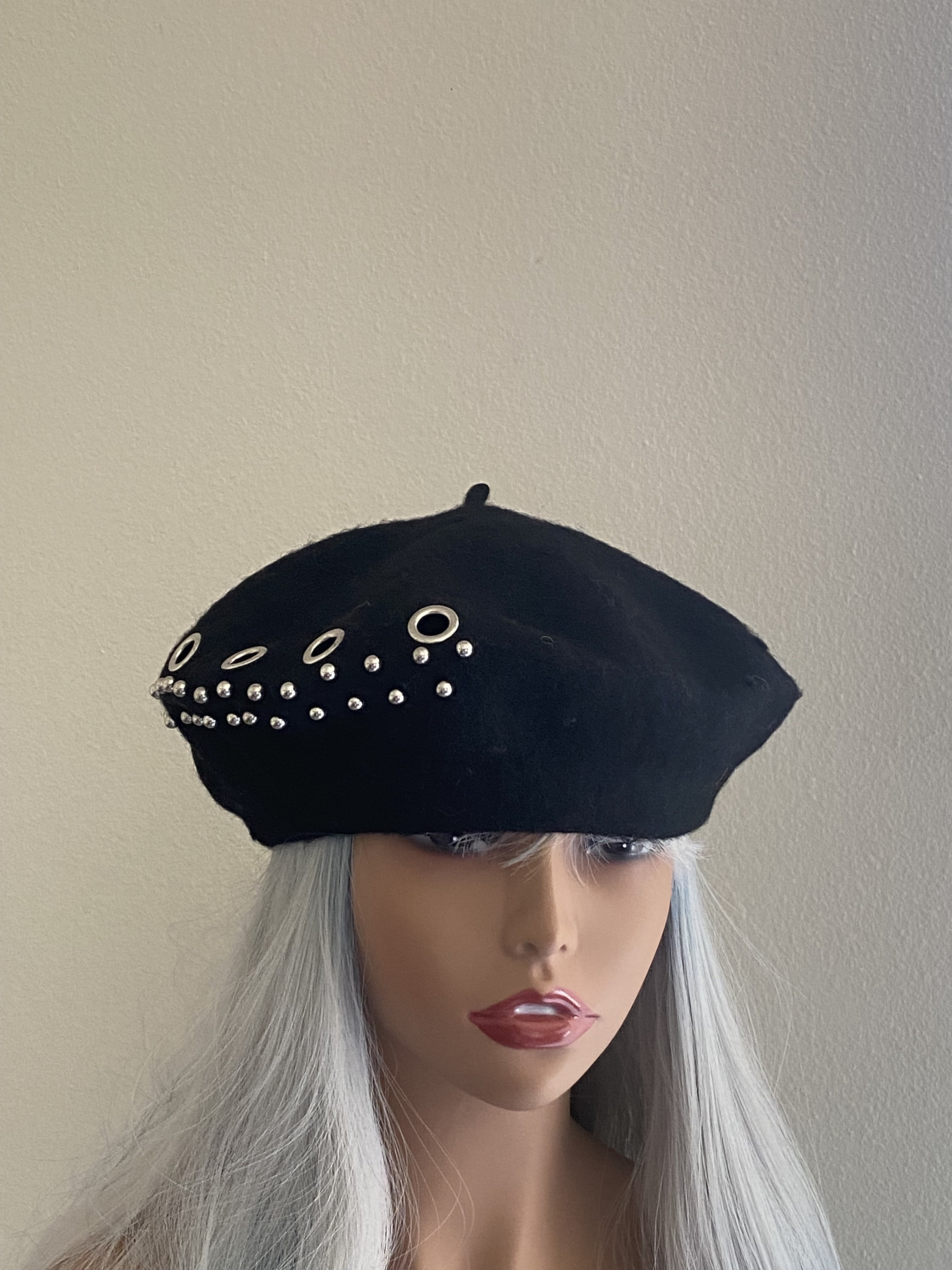 Black Studded Beret, Jeweled Beret, Embellished Hat, Studded Hat ...