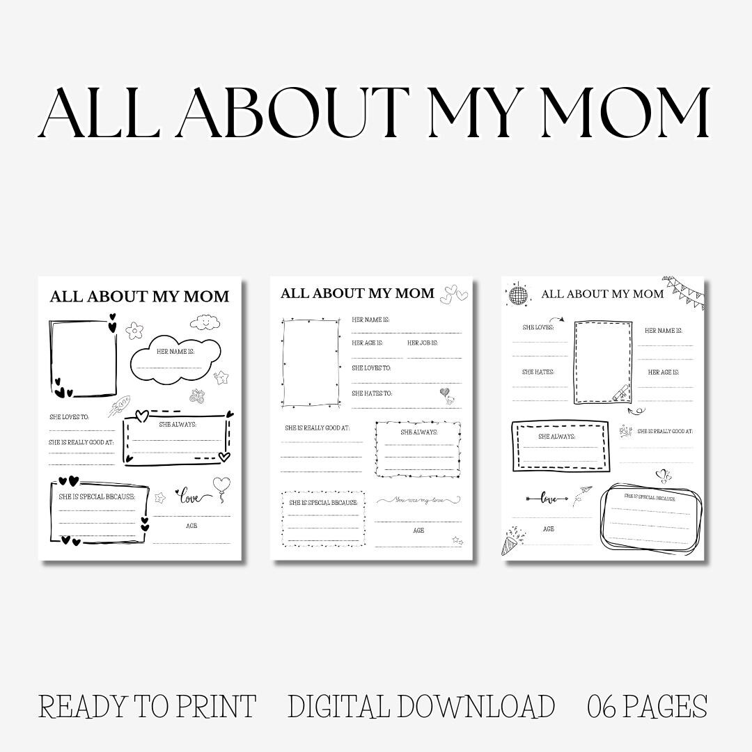 All About My Mom | All About Mom Printable | Mothers Day Gift | Gift ...
