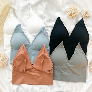 Low Back Seamless Ribbed Deep V Neck Bralette, Removable Padded ...