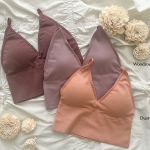 Low Back Seamless Ribbed Deep V Neck Bralette, Removable Padded ...