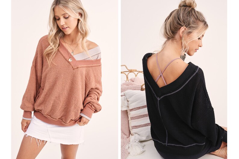 Women's Oversized Waffle Sweater Drop Shoulder Flattering - Etsy