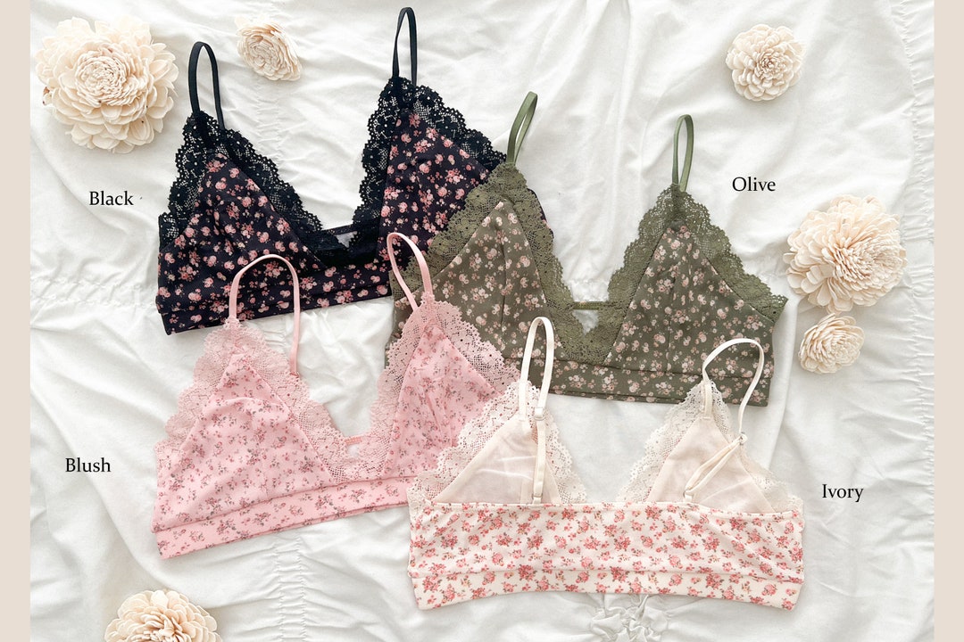 Ditsy Floral Mesh Spaghetti Strap Triangle Bralette - Etsy