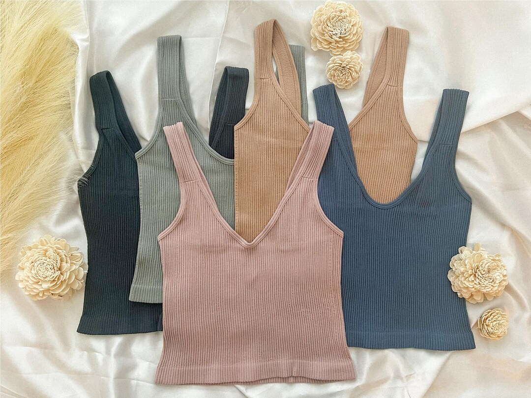 Soft Ribbed Low Back Tank Deep V Neck Brami Tank Top, Soft and ...