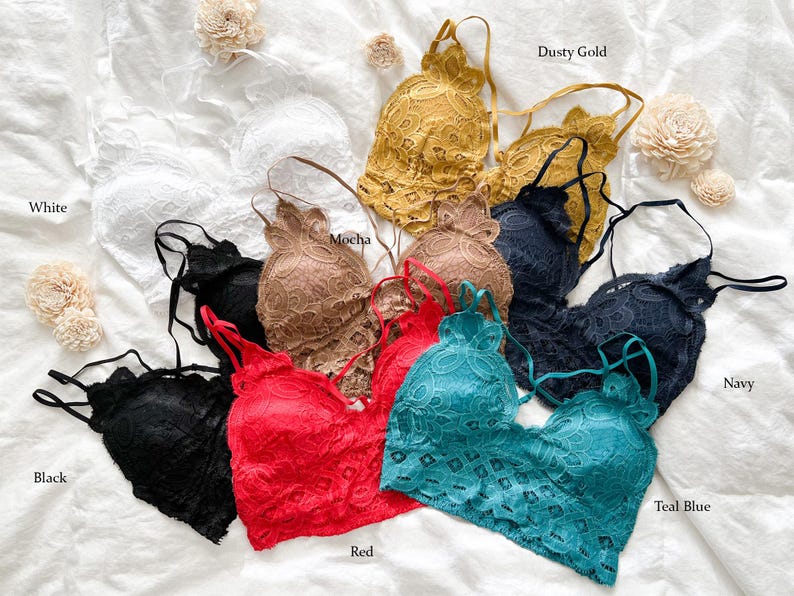 Floral Lace Crochet Bralette Padded Stretchy Smocked Back Bralette ...