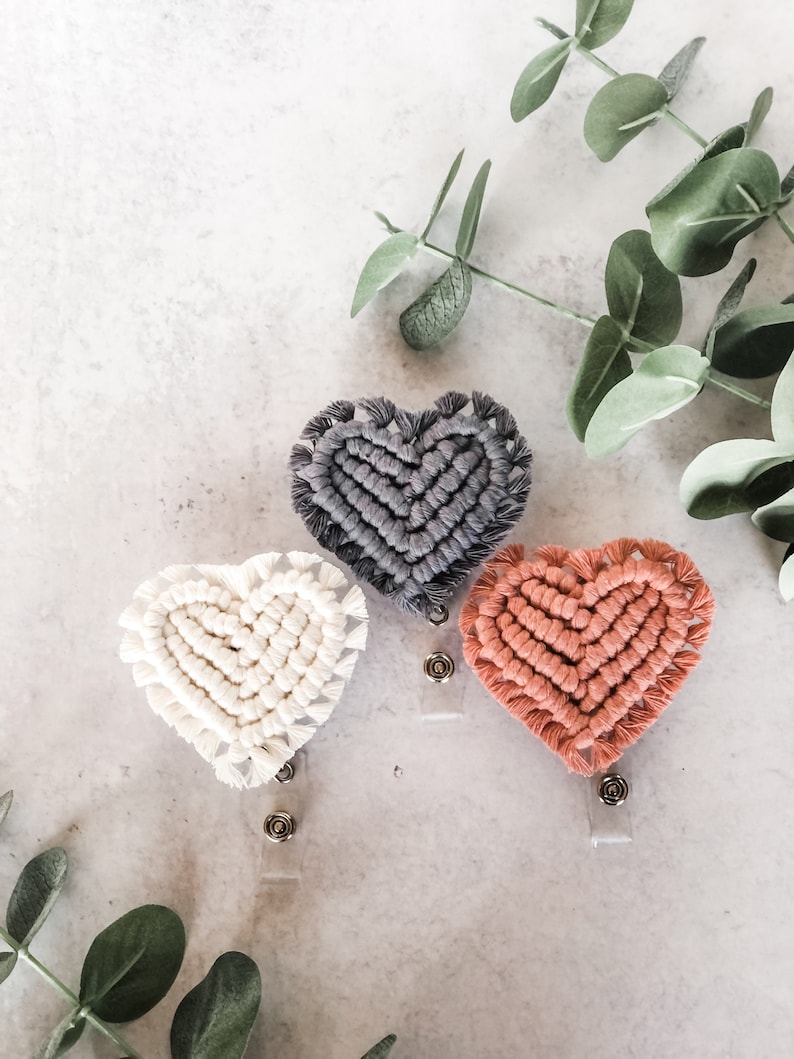 Large Heart Badge Reel Large Macrame Badge Reel - Etsy