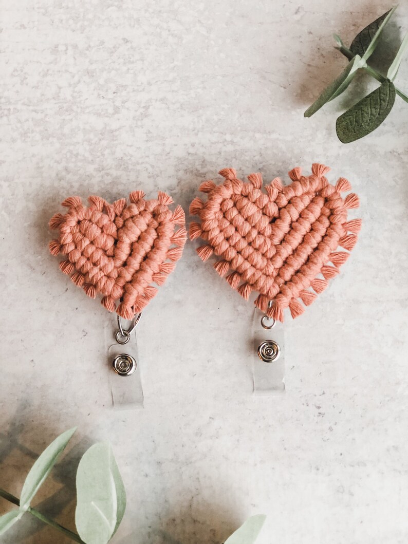 Large Heart Badge Reel Large Macrame Badge Reel - Etsy