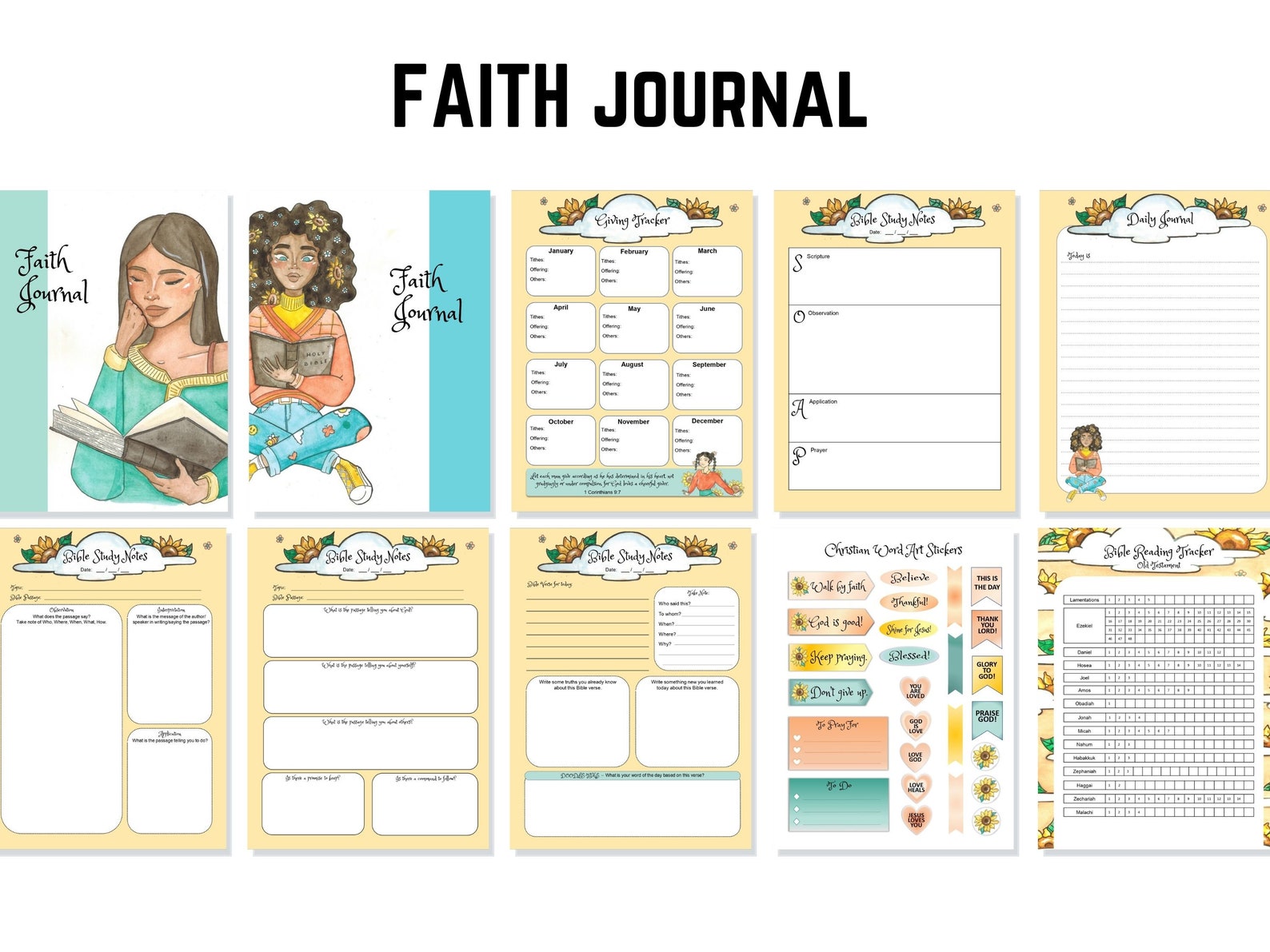 Illustrated Faith Journal Printable Bible Study Planner Christian Faith ...