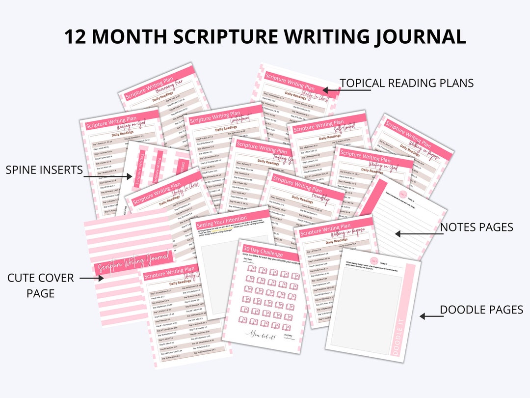 12 Month Scripture Writing Plan| 30 Day Scripture Writing Journal Pages ...