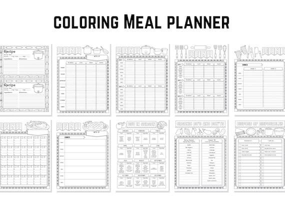 Coloring Meal Planner Printable Meal Planner Weekly Meal - Etsy