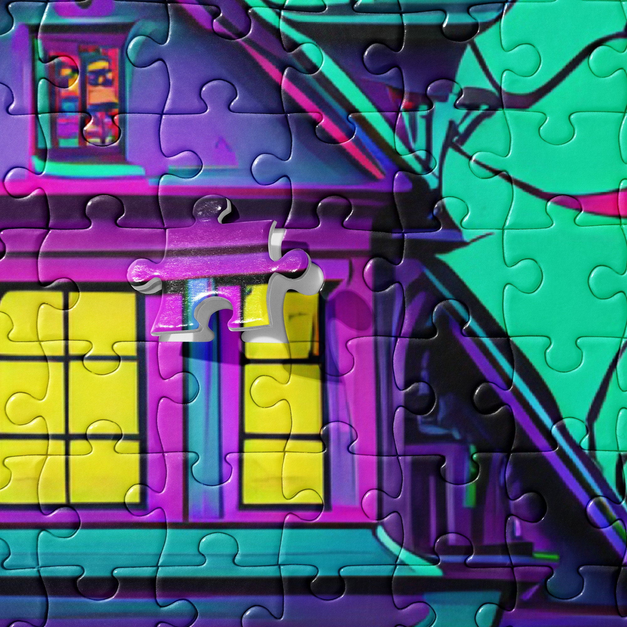 Neon Haunted House Puzzle - Etsy