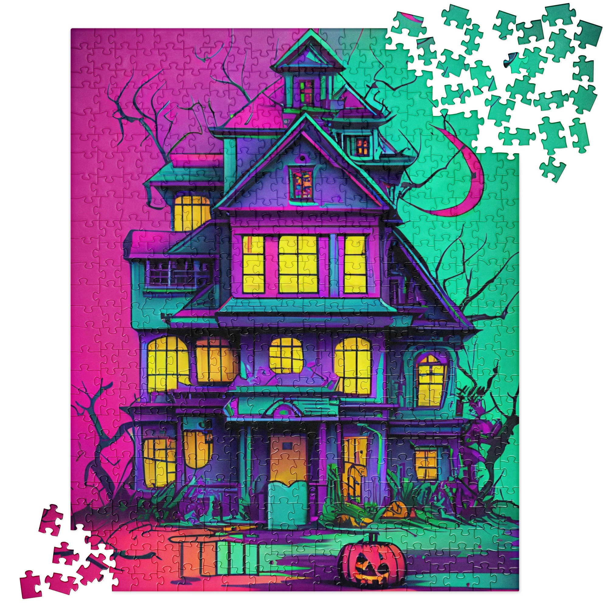 Neon Haunted House Puzzle - Etsy