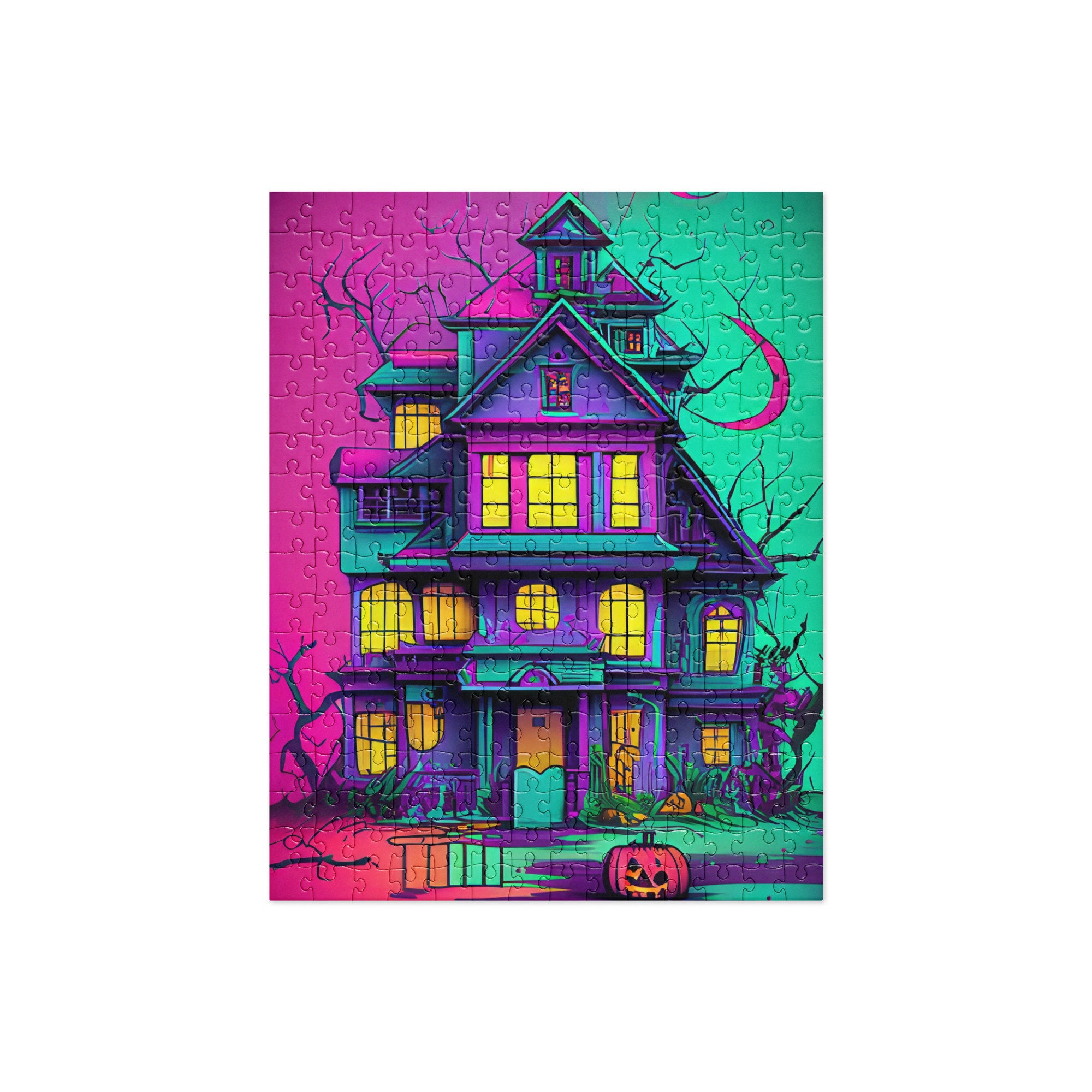Neon Haunted House Puzzle - Etsy