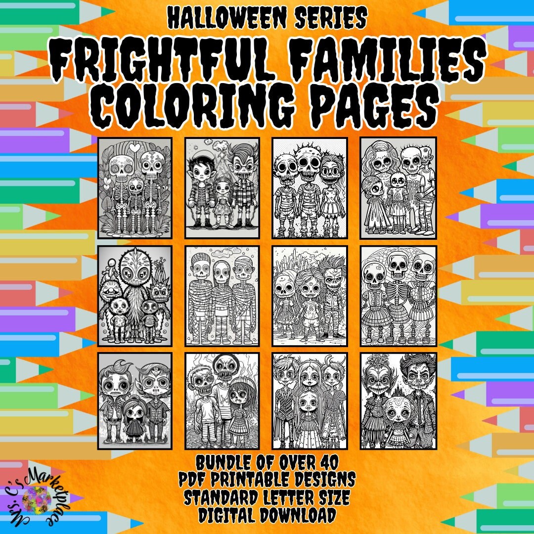 Halloween Frightful Families Coloring Page Bundle for Adults and ...