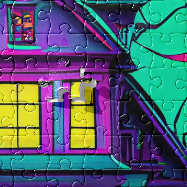 Neon Haunted House Puzzle - Etsy