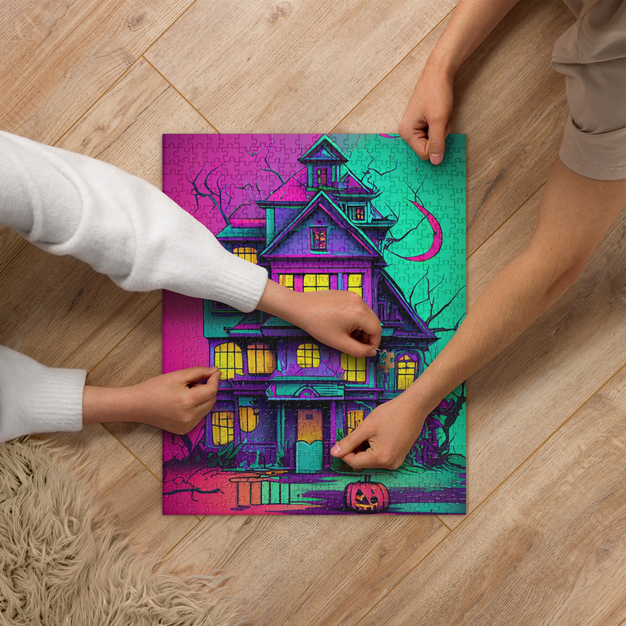 Neon Haunted House Puzzle - Etsy