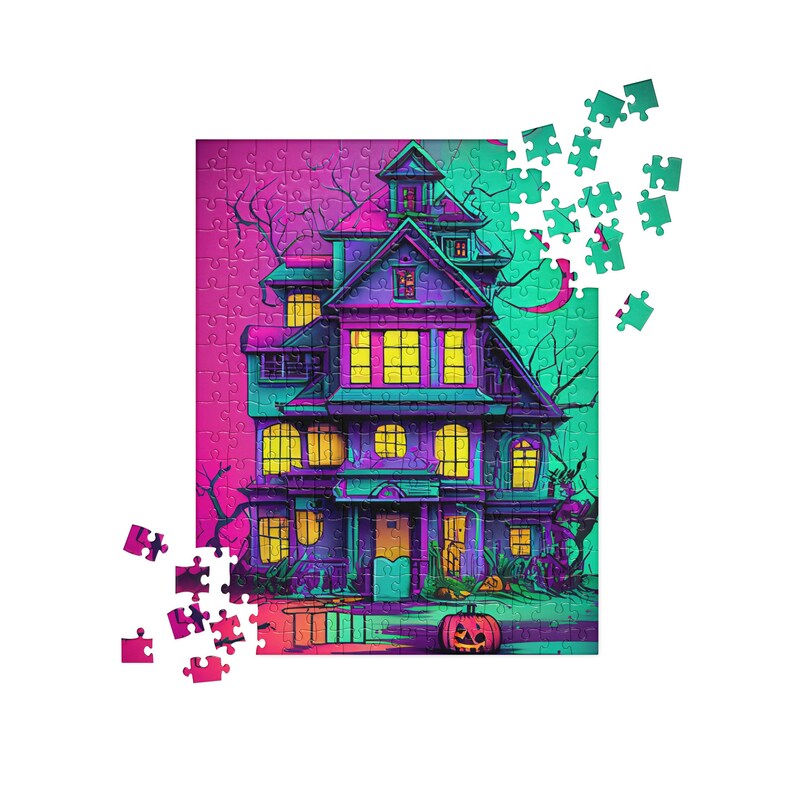 Neon Haunted House Puzzle - Etsy