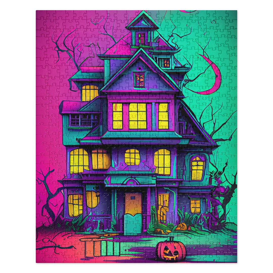 Neon Haunted House Puzzle - Etsy
