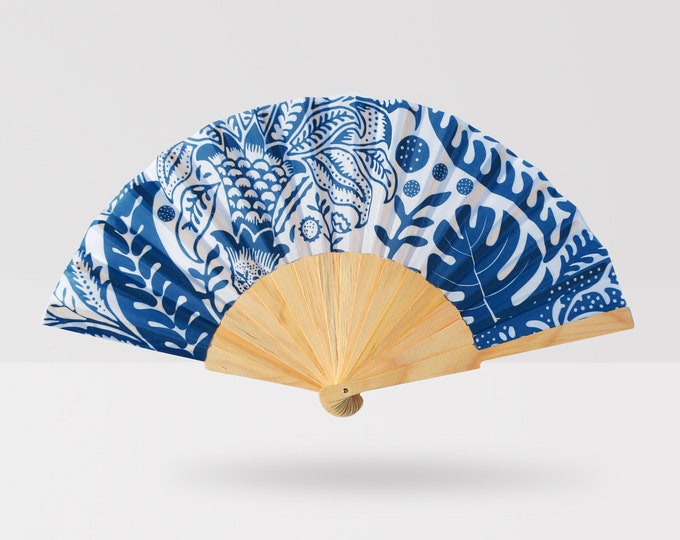 Blue HAND FAN Tropical Folding Fan Unique Gift for Her - Etsy