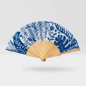 Blue HAND FAN Tropical Folding Fan Unique Gift for Her Tropical Wedding ...