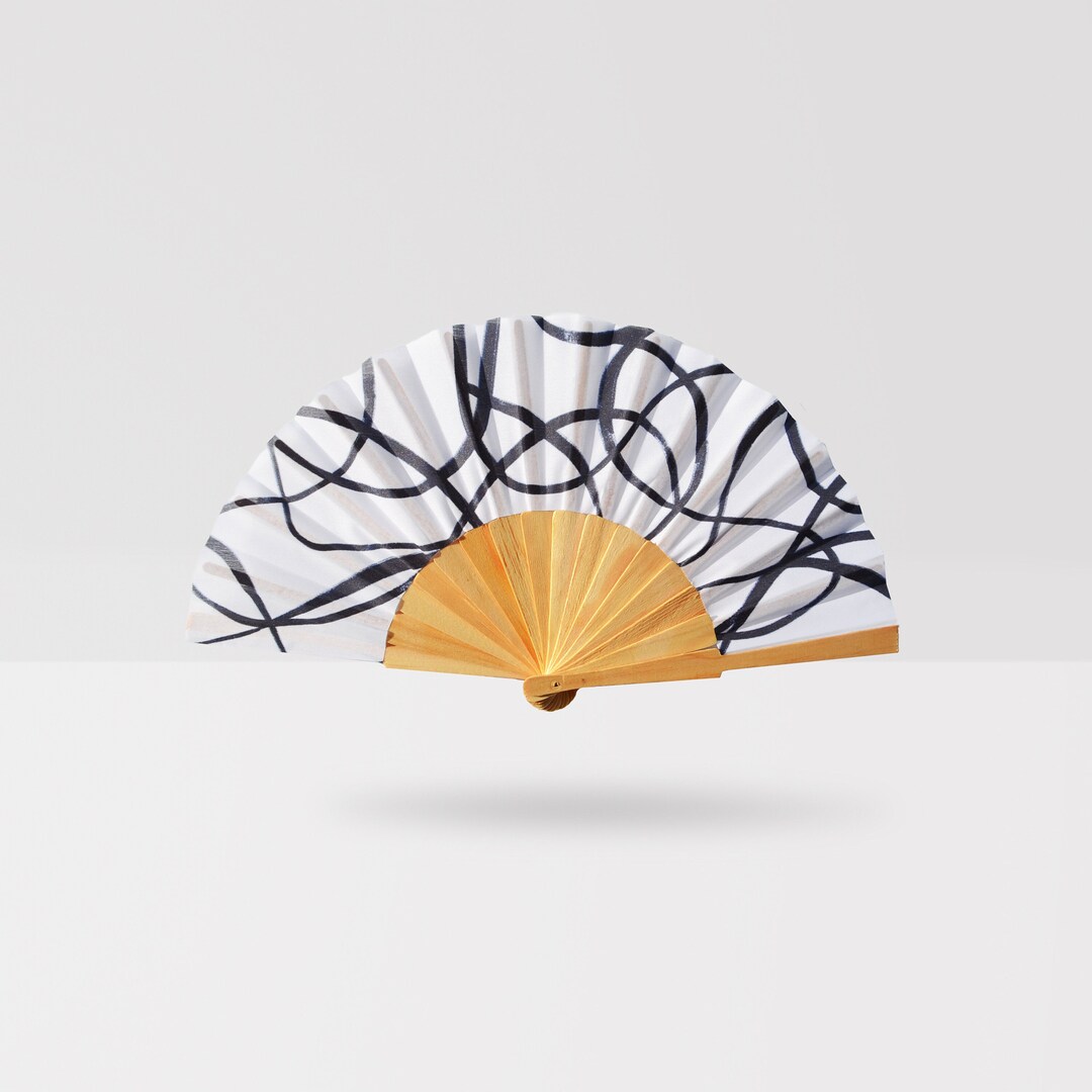 Abstract Black Hand Fan: Modern Cotton & Pinewood Folding Fan - Etsy